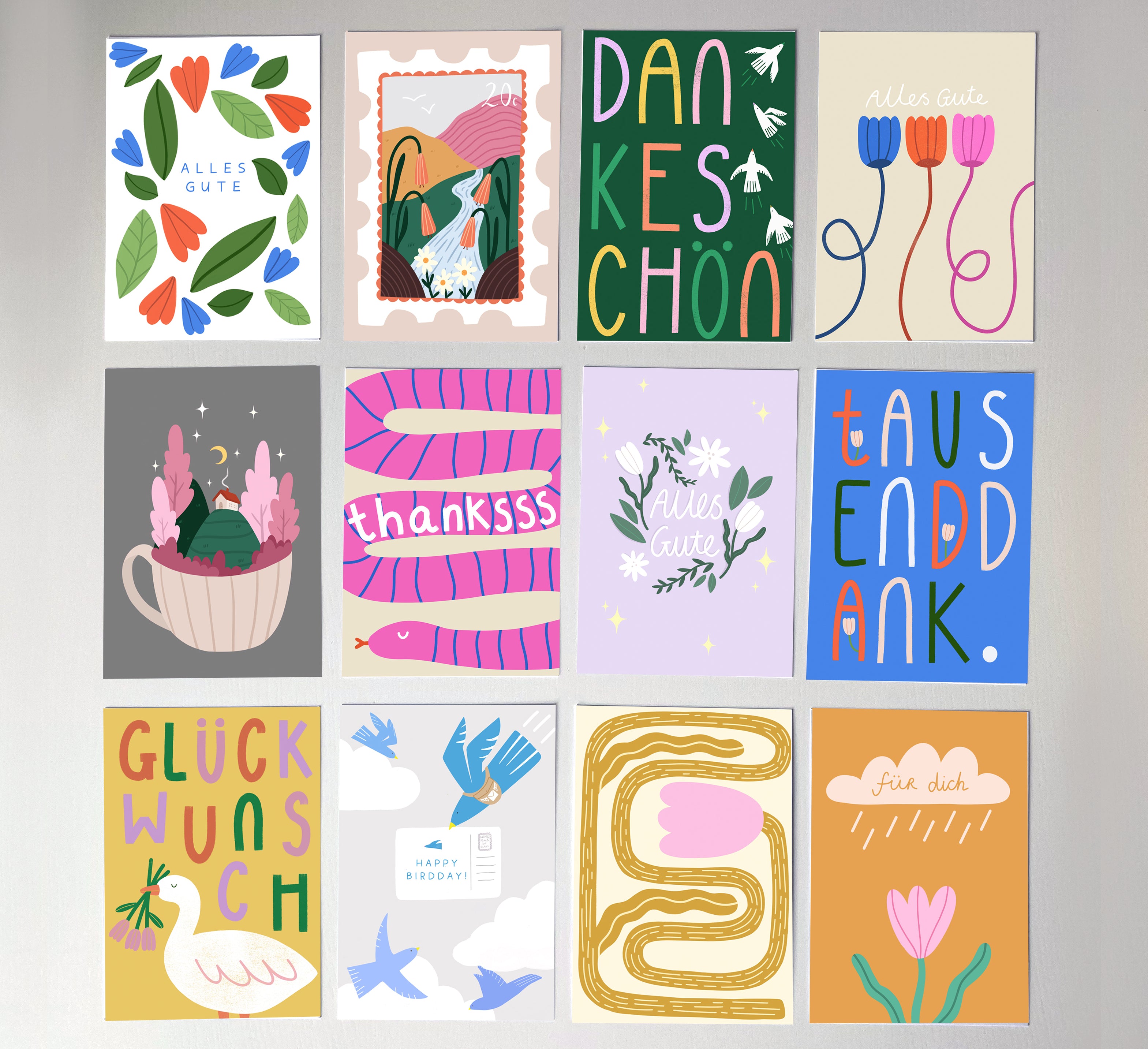 Colourful 12 Postcard Set – Sentient Stories Illustration